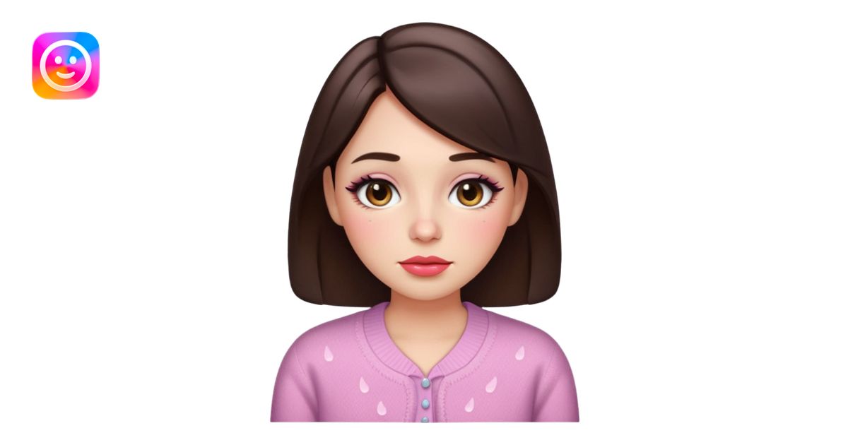 “Emoji brunette girl, dewy skin, heavy blush across cheeks and nose ...