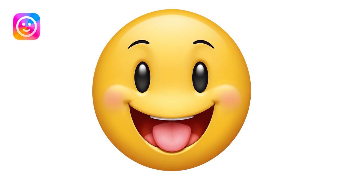 smiley face with wide, off-center eyes, tongue-out, goofy and playful ...