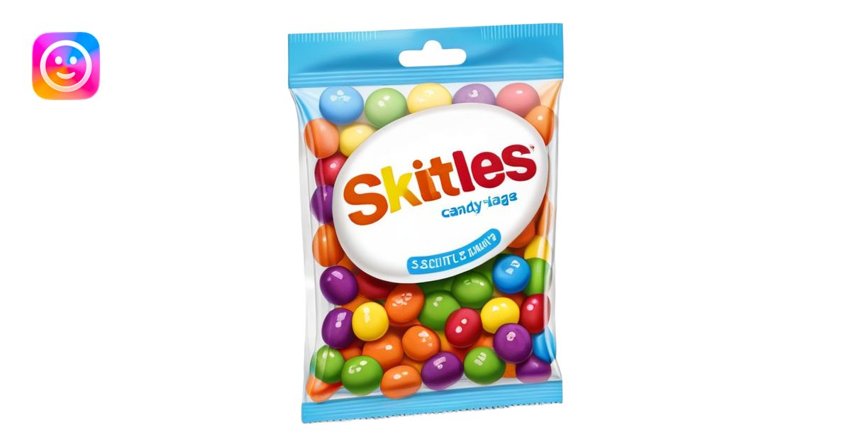 A Skittles candy package with clear adhesive tape wrapped around it ...