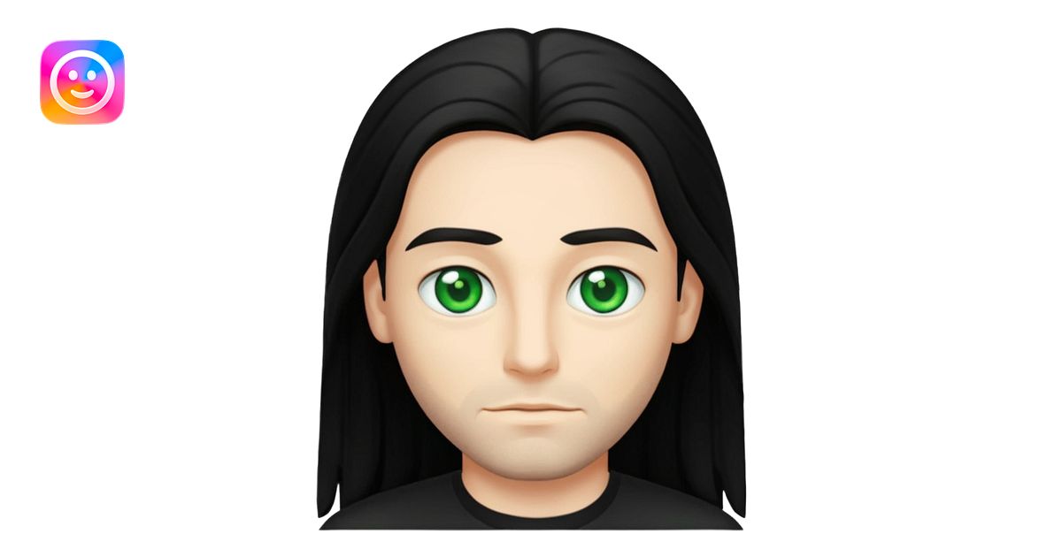 Rob Pilatus with green eyes, long black hair emoji | AI Emoji Generator