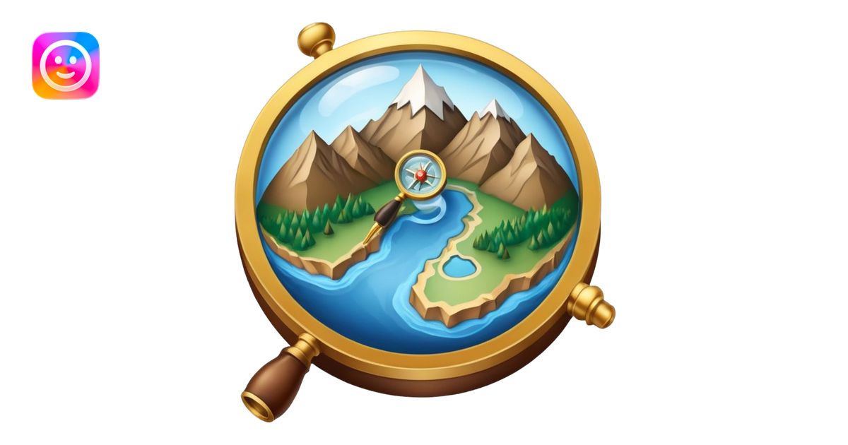 An icon featuring a globe, a compass, and a topographic map ...