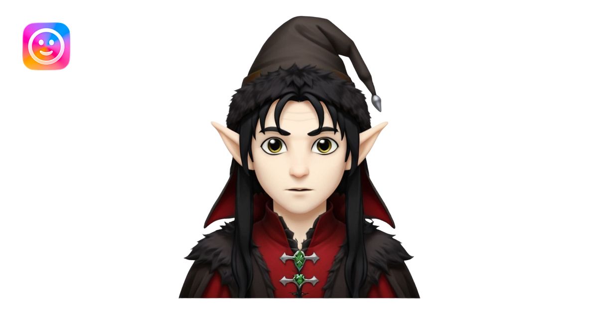 Male long hair vampire elf with furry hat emoji | AI Emoji Generator