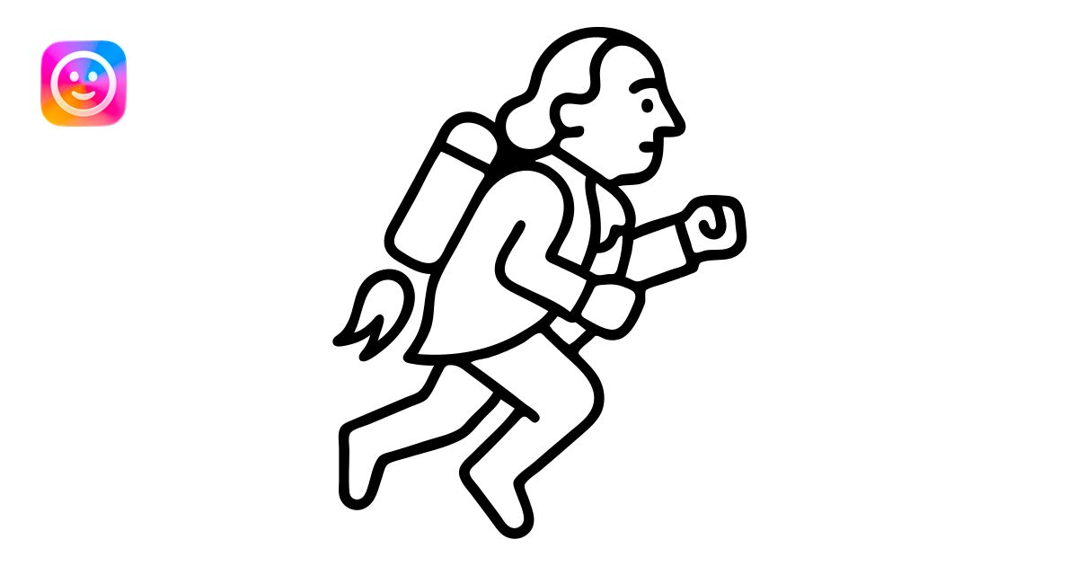 Ben Franklin with a jetpack, simplified for logo use, black outline ...