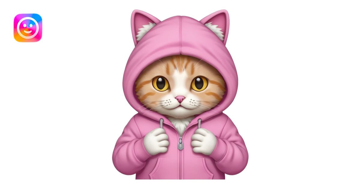 Cat wearing a pink palm puff hooodie emoji | AI Emoji Generator