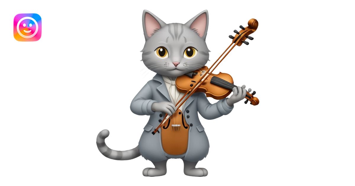 thin grey cat play violin, long full body, no tail emoji | AI Emoji ...