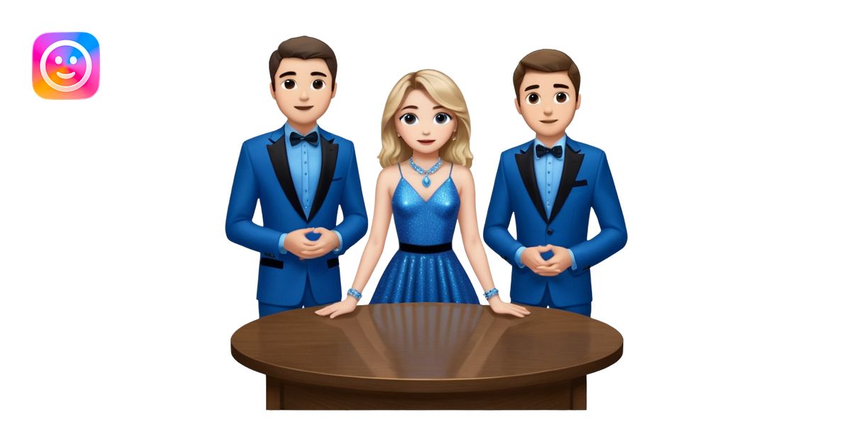 Sabrina carpenter in a blue sparkly dress at a table with 3 handsome ...