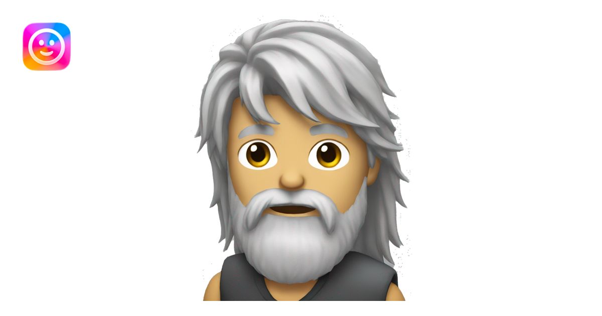 Headbanger, long grey hair and beard emoji | AI Emoji Generator