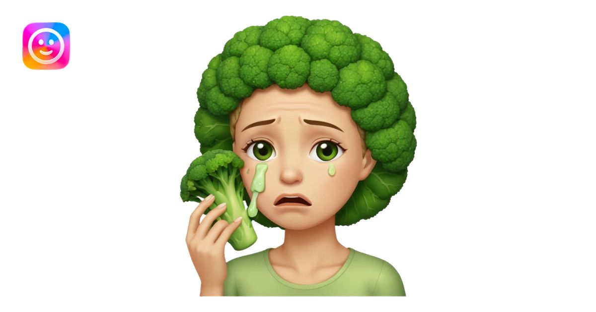 Woman crying eating broccoli emoji | AI Emoji Generator