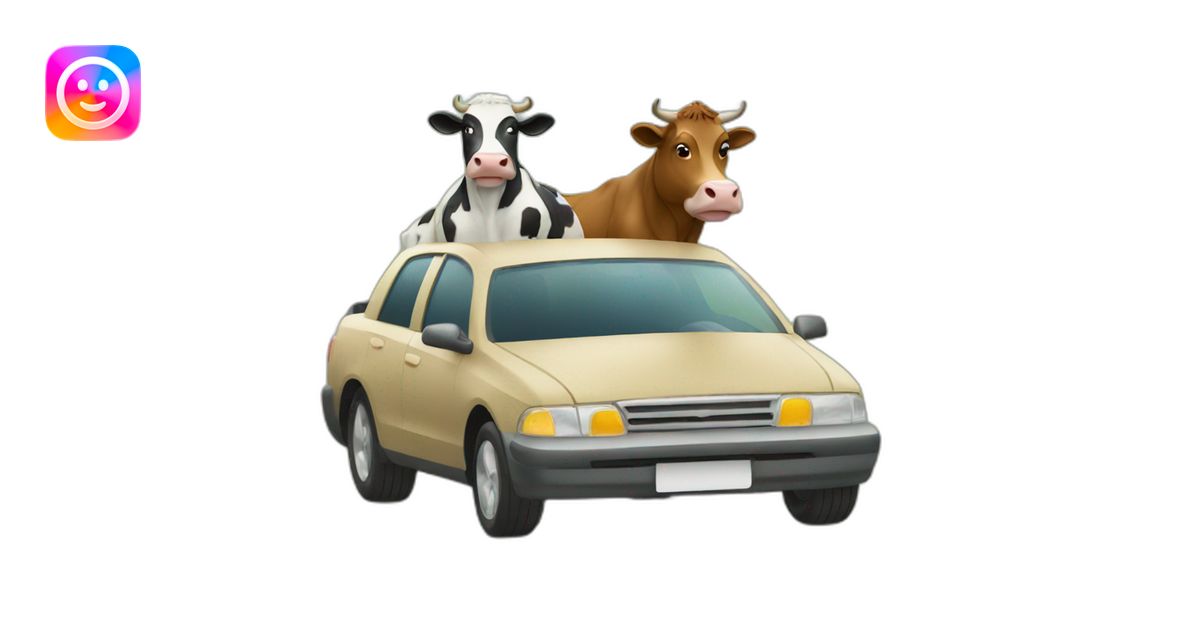 Two cows driving in a car emoji | AI Emoji Generator