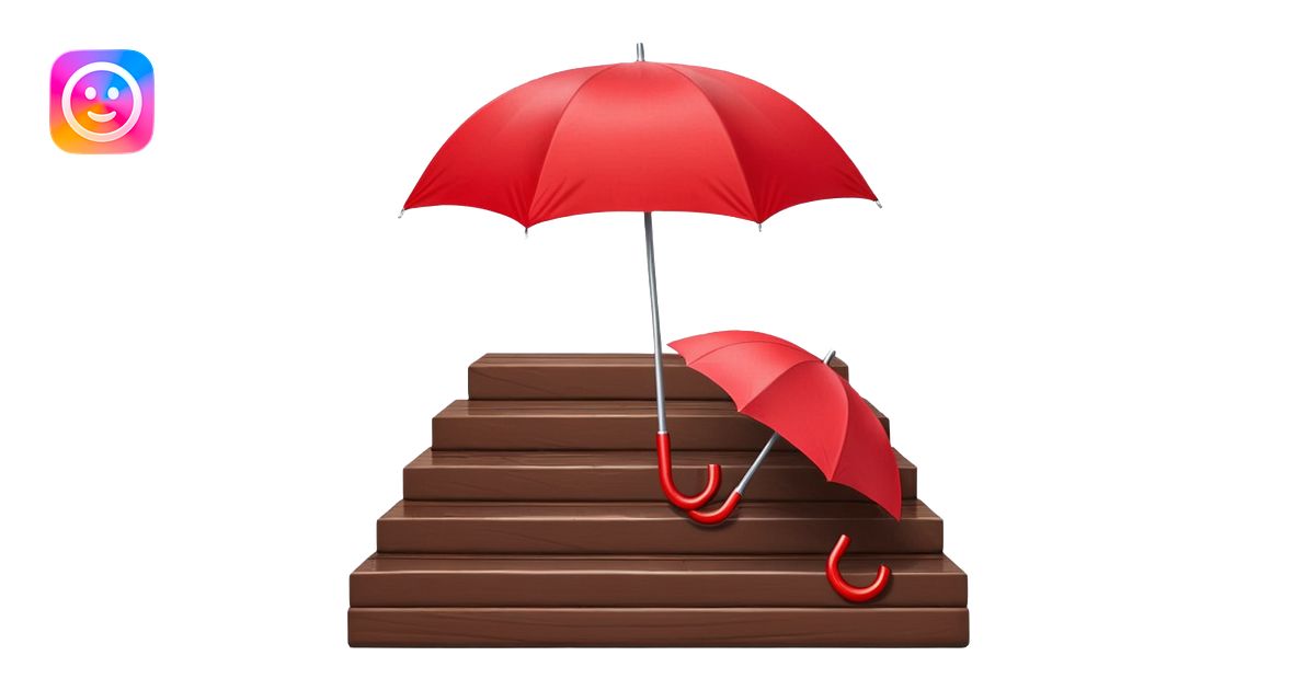 Red umbrella on stair railing, Lost Umbrellas. emoji | AI Emoji Generator
