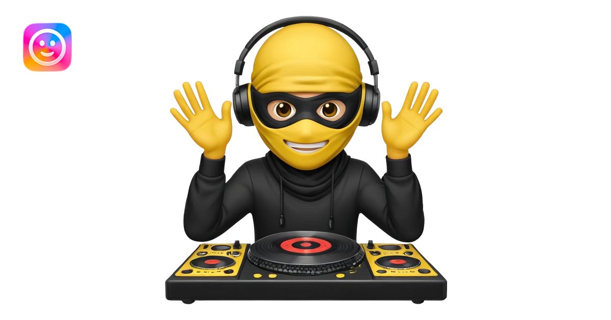 Make a customized yellow head emoji with hands and holding a dj turn ...