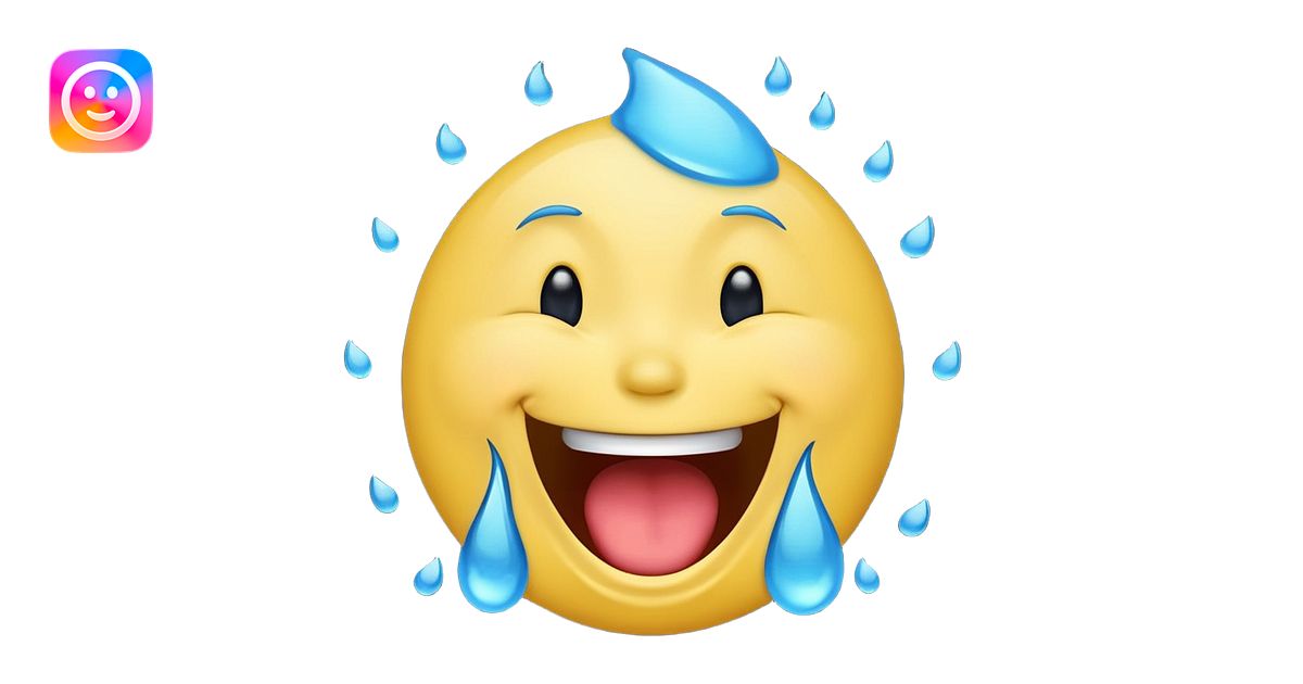 Emoji, yellow round laughing hysterically face, with blue tears of joy ...