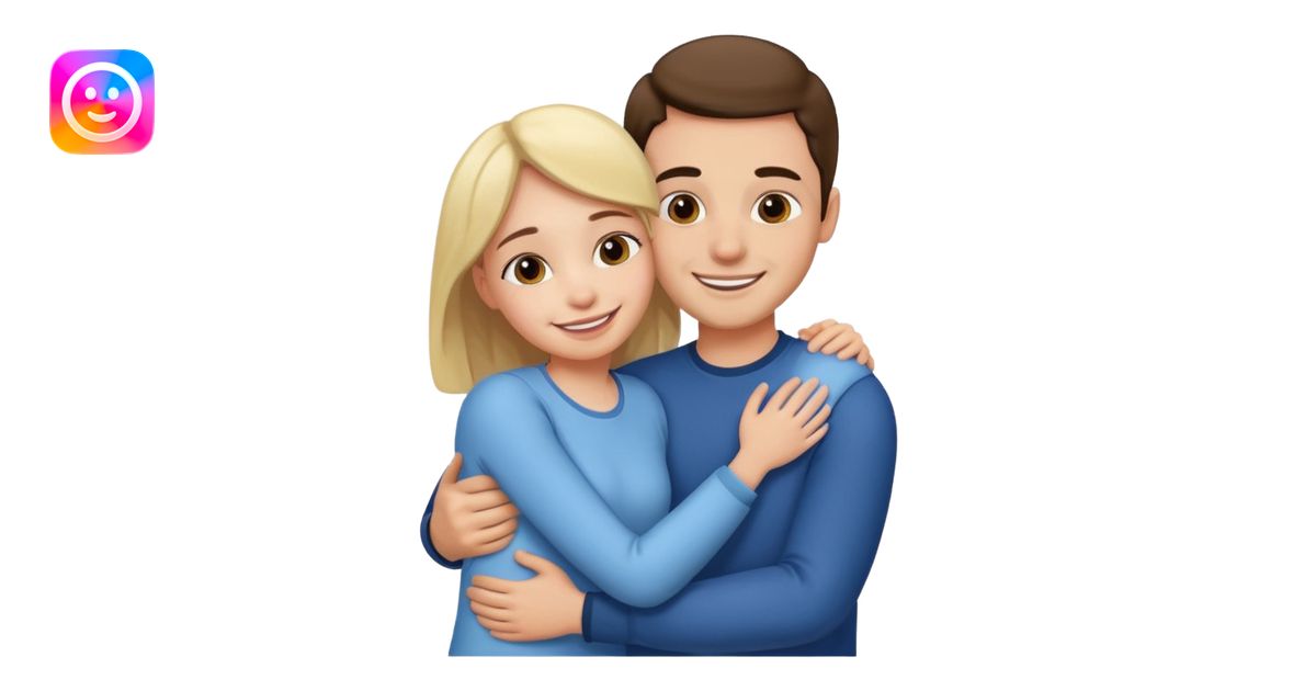 Texte ´Gros câlin’, en dessous un homme fait un câlin à sa sœur. emoji ...