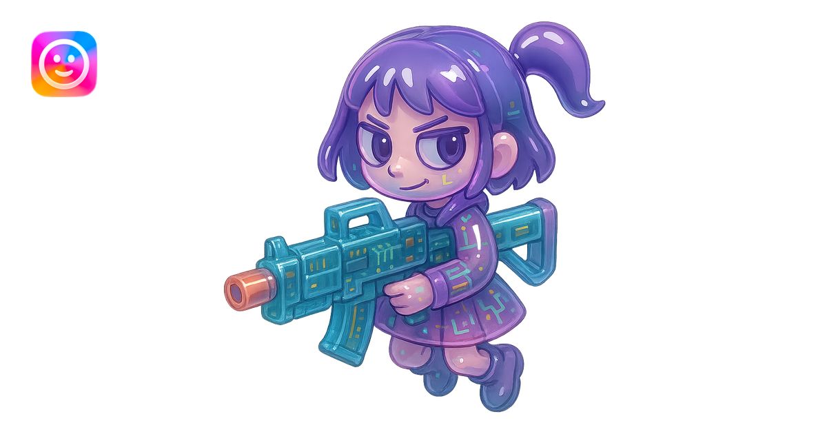 quirky stalker girl with an oversized machine gun, futuristic vibes 3D ...