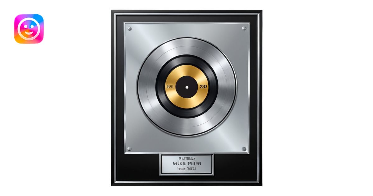 A platinum music award plaque: a square, polished platinum plate with a ...
