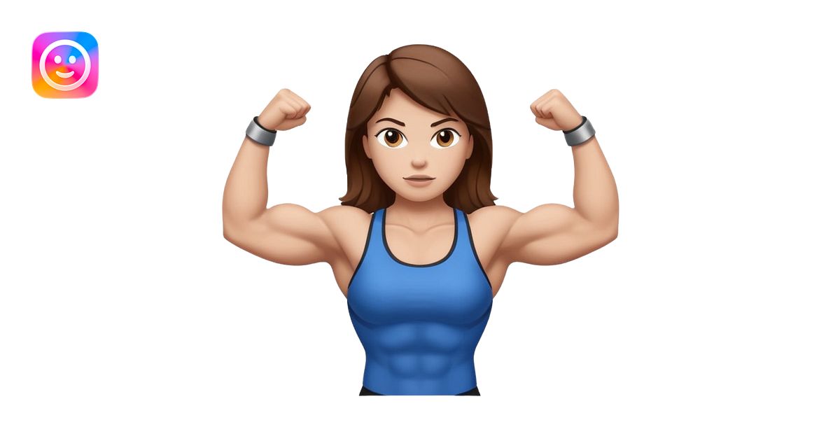 Strong muscle girl brown hair flexing white emoji | AI Emoji Generator