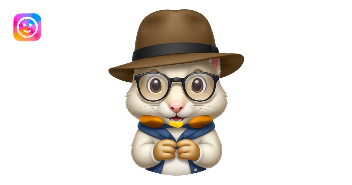 white squirrel with glasses and fedora emoji | AI Emoji Generator