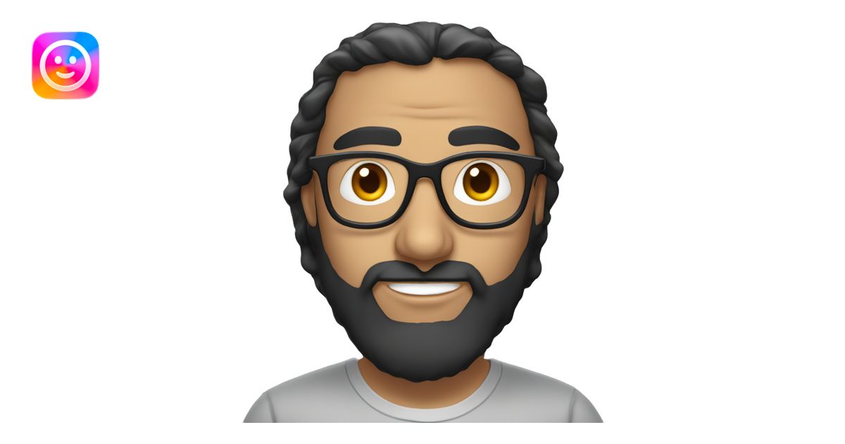 Middle Eastern man wearing t-shirt, black short hair, beard and glasses ...