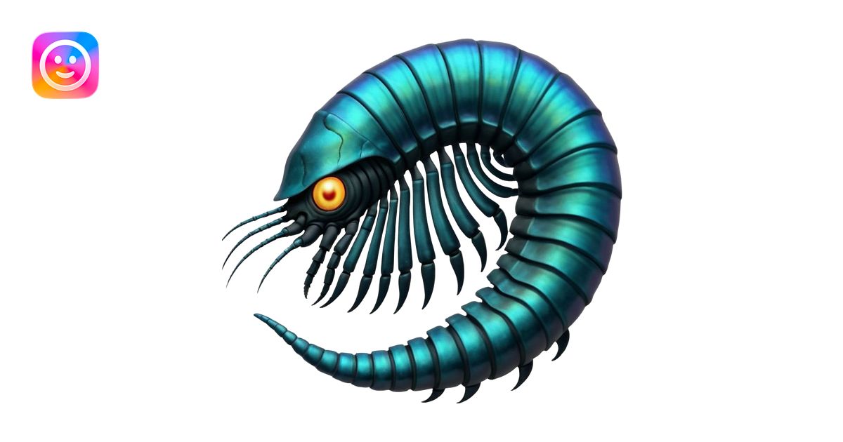An iridescent, chitinous trilobite with glowing cyan eyes pulses ...