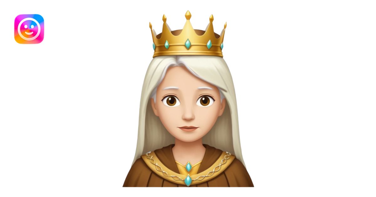 Queen with straight white hair – golden crown, brown robe emoji | AI ...