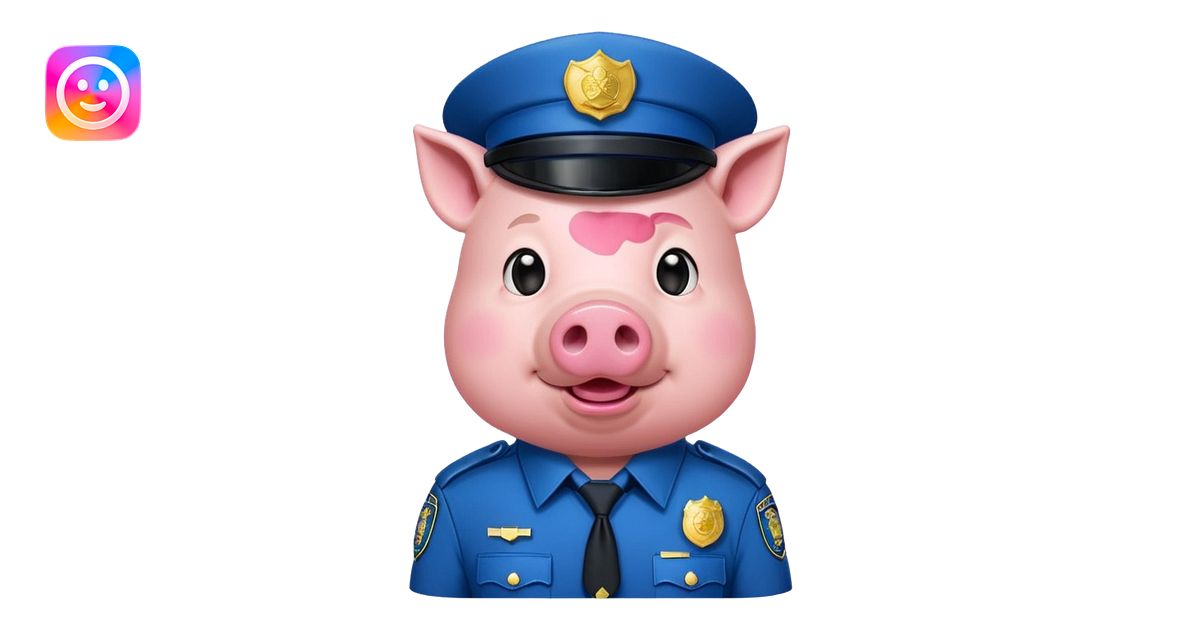 a pig, upright, in a police officer uniform, drooling and looking to ...
