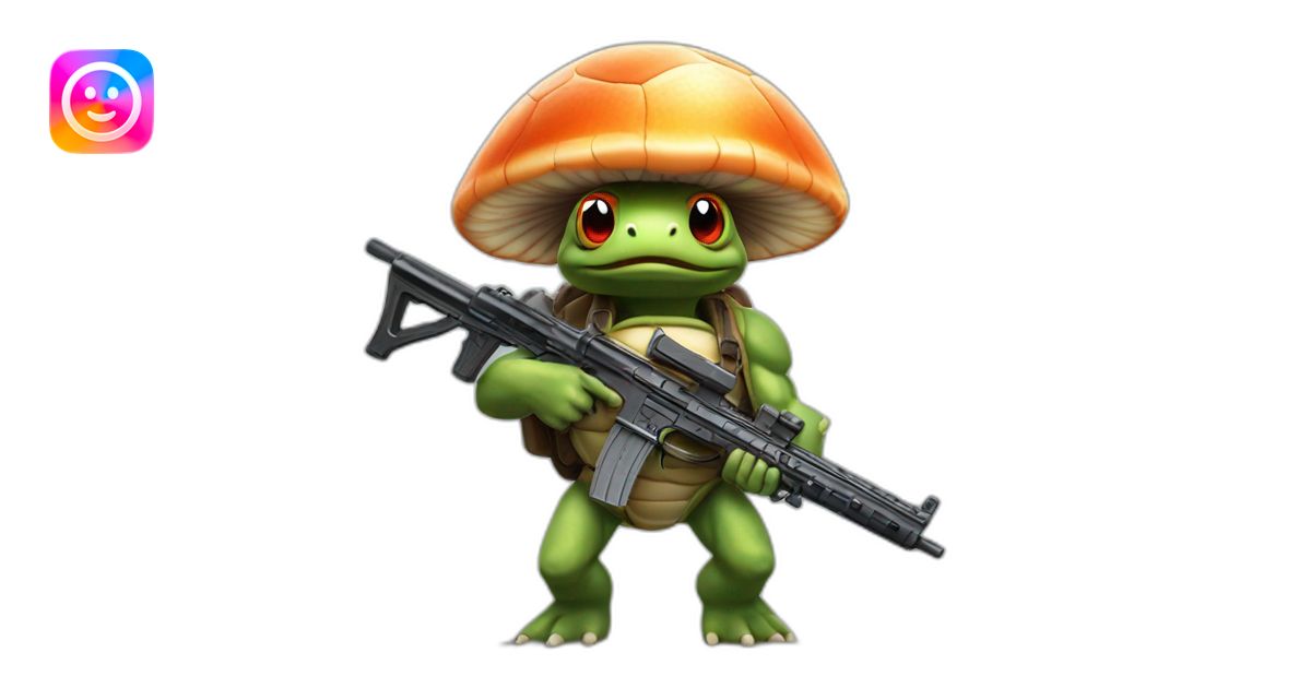 Strong muscles Mushroom turtle with a machine gun with turtle shell on ...