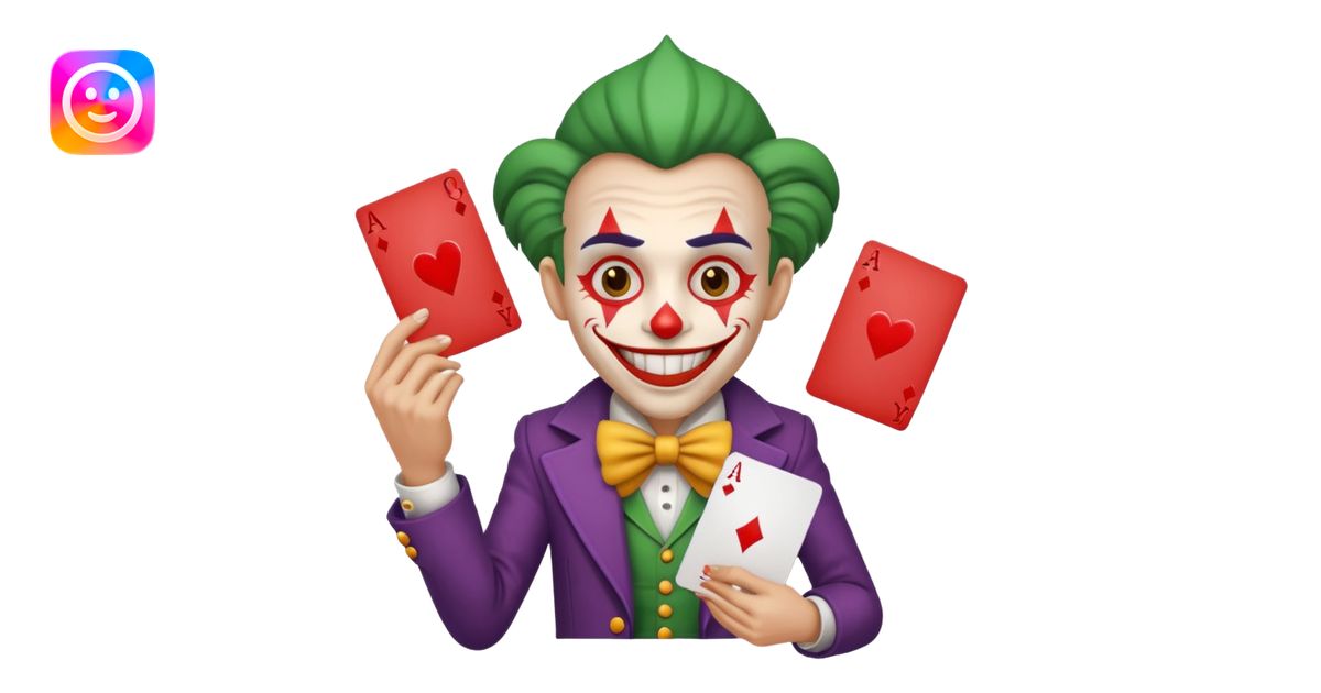 bunch of cards with a crazy jolly joker emoji | AI Emoji Generator