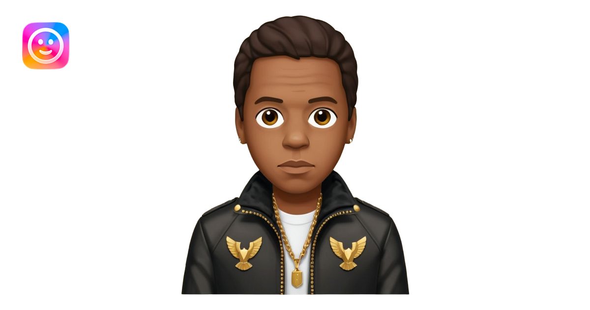 Jay-Z with dark brown hair, metallic black jacket emoji | AI Emoji ...