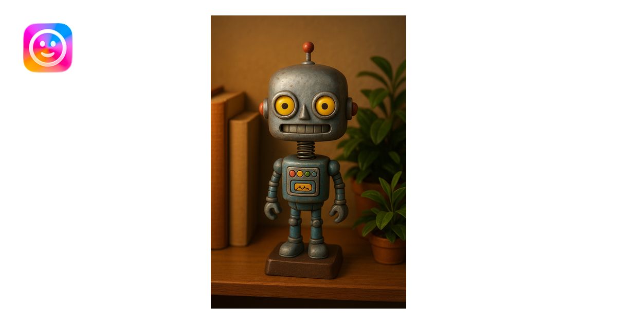 a classic robot bobblehead with a springy neck meme | AI Emoji Generator