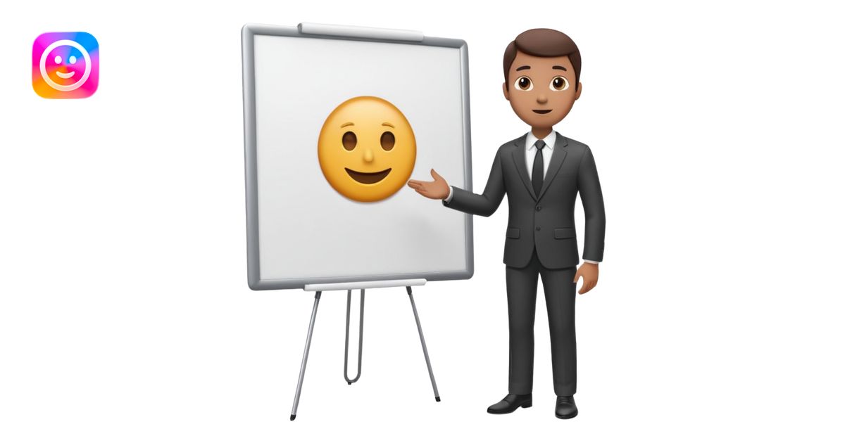 A clean emoji-style illustration of a person giving a presentation ...