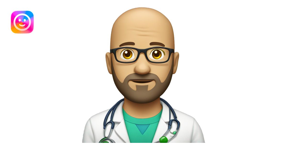 bald man with dark scruff, and blue eyes, and bright yellow stethoscope ...