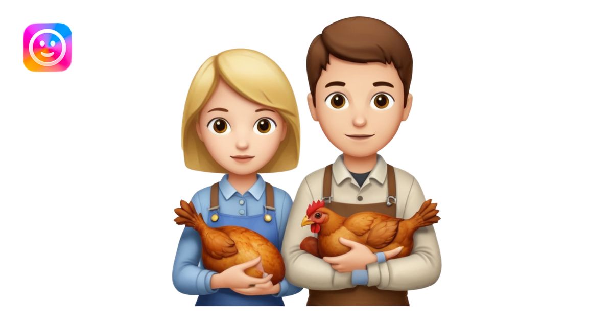 Boy and girl carrying a chicken meat emoji | AI Emoji Generator