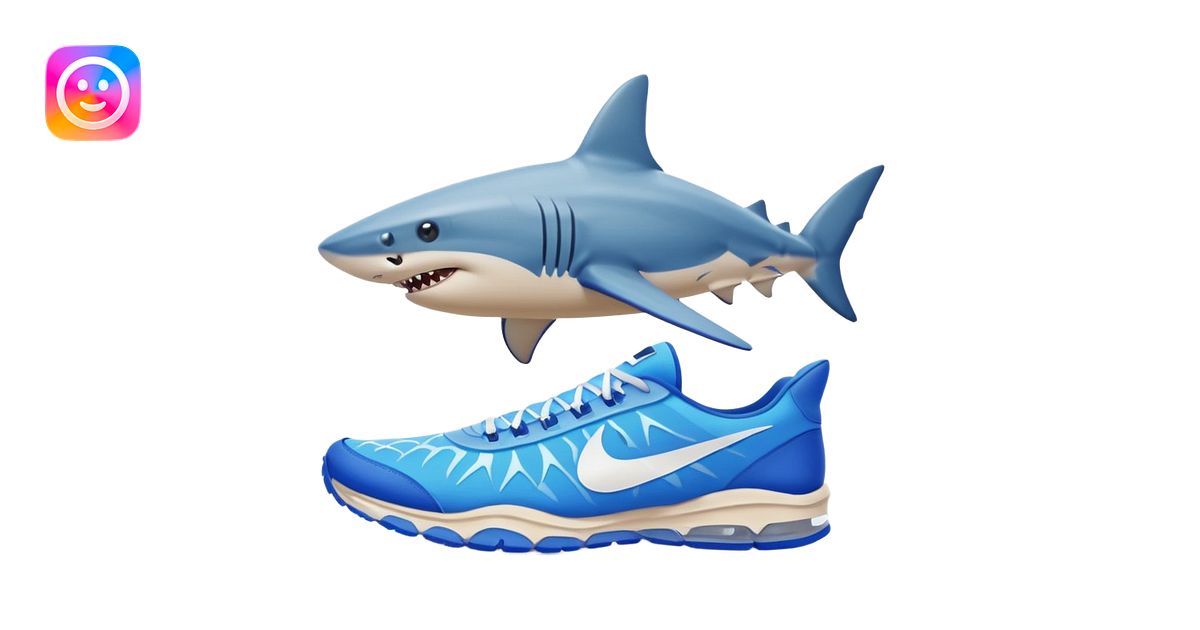 Shark with blue Nike shoes on a beach emoji | AI Emoji Generator