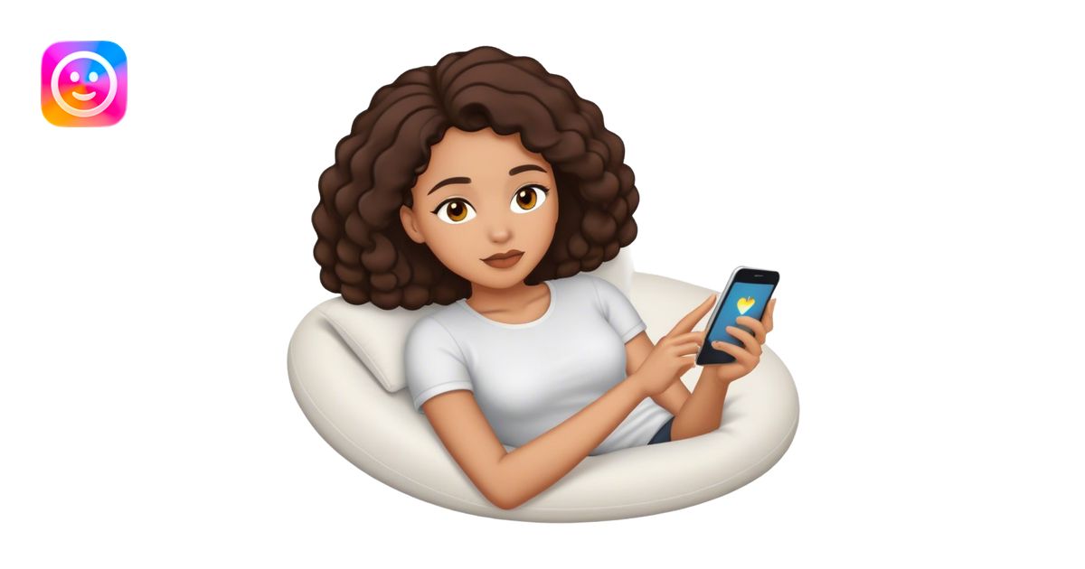 lightskin black lady laying down scrolling on phone emoji | AI Emoji ...