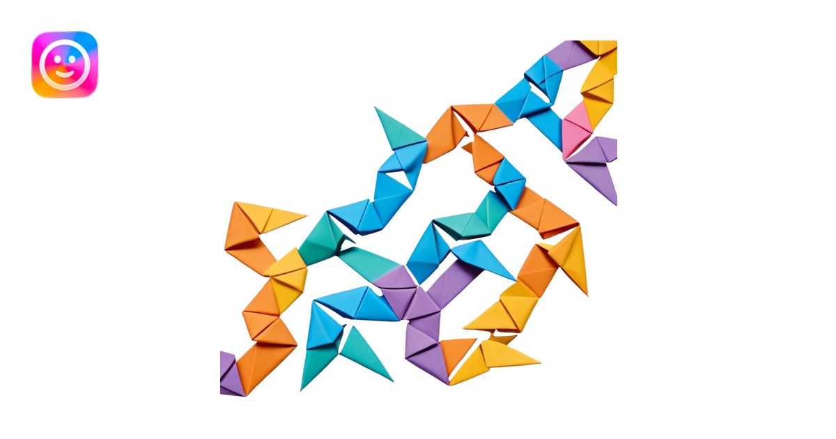 3D render of Paper Doll Chain entirely of folded origami paper, sharp ...