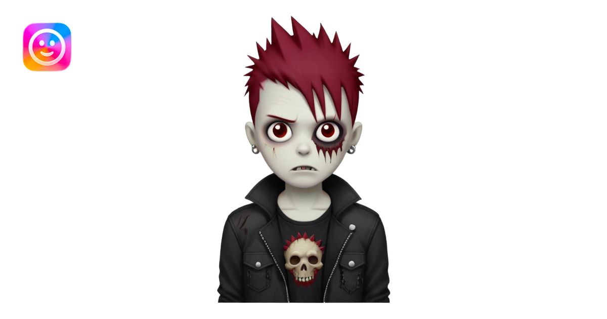 zombie boy with dark red spiky emo hair and black shirt emoji | AI ...