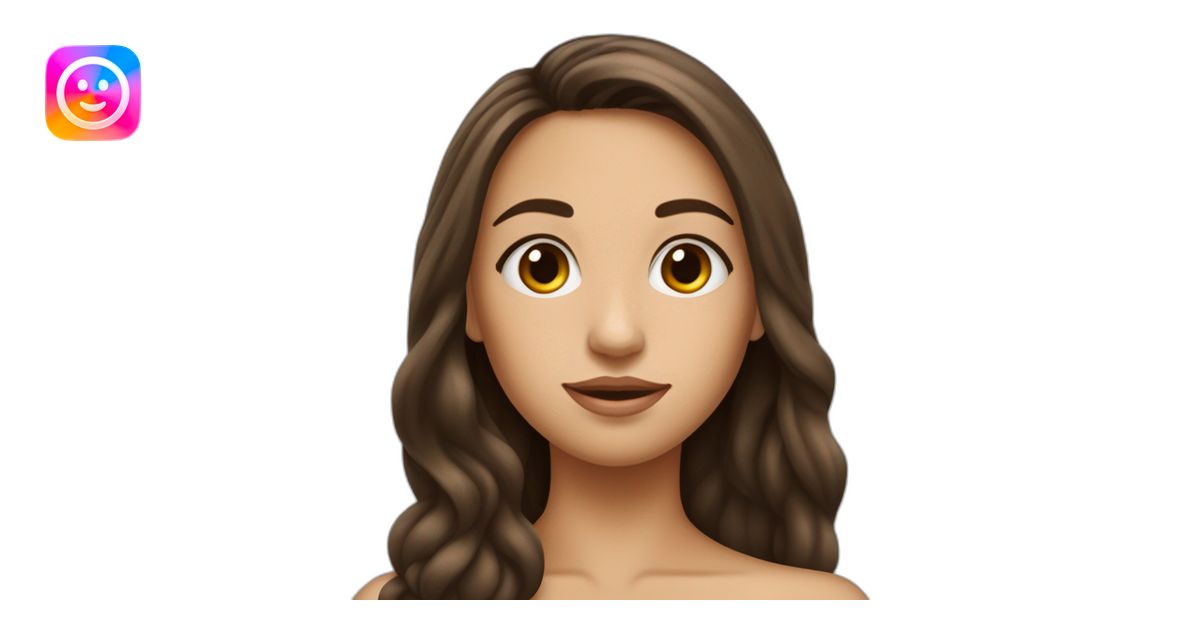 Fille brune qui a de longs cheveuxaux yeux bleus emoji | AI Emoji Generator
