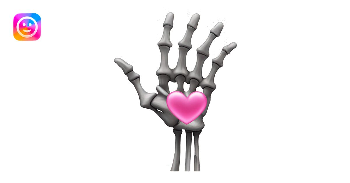 Skeleton hand w middle finger upright w pink heart on middle finger ...