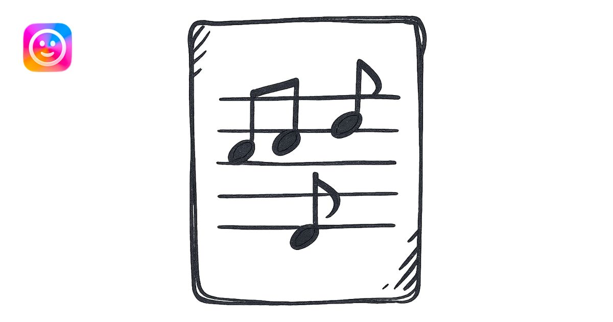 Silhouette of sheet music icon, hand drawn, black outlines, no fill ...