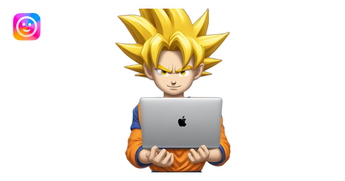 Goku super sayan working with macbook emoji | AI Emoji Generator