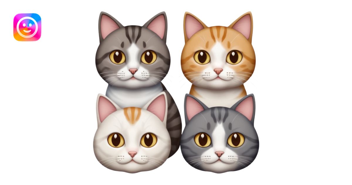 4 different coloured short haired cats including; a dark brown tabby ...