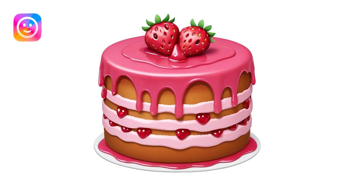 pink runny gooey strawberry jam kawaii cake emoji | AI Emoji Generator