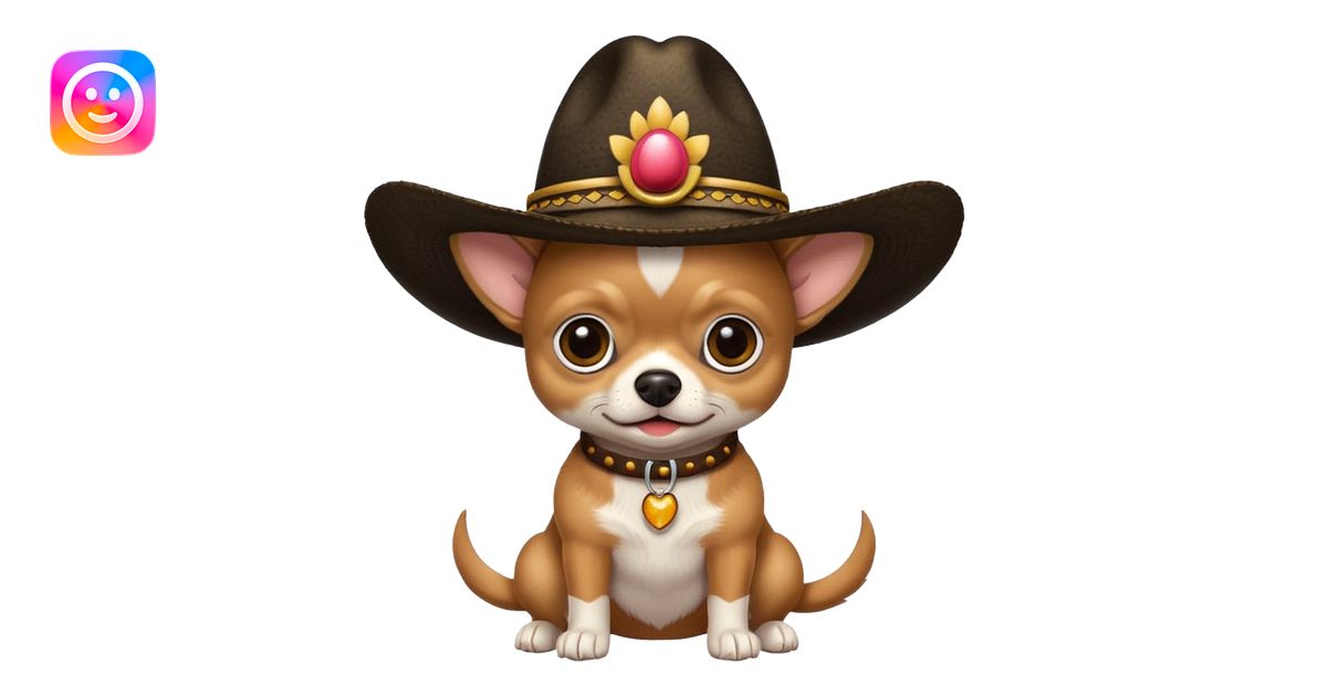 Chihuahua negro con cafe con sombrero de paja emoji | AI Emoji Generator