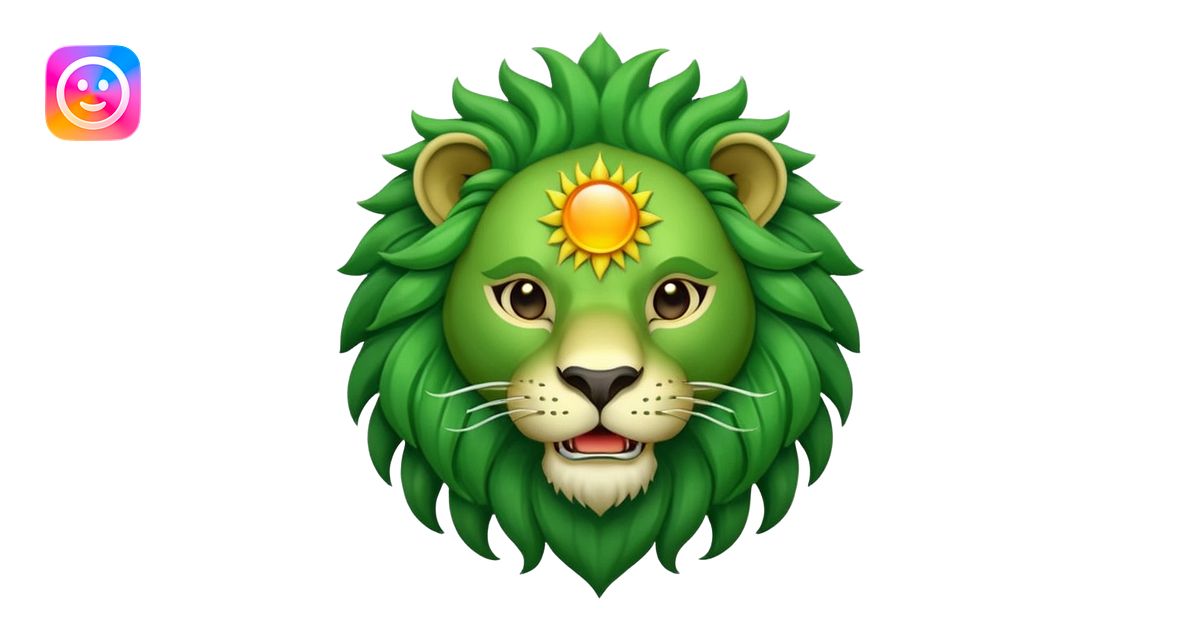 Majestic green lion with sun in his mouth emoji | AI Emoji Generator
