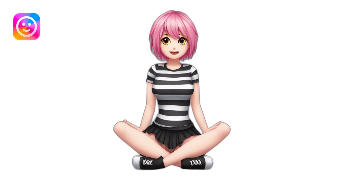 Full body Front view curvy emo girl pink hair sits on the floor ...