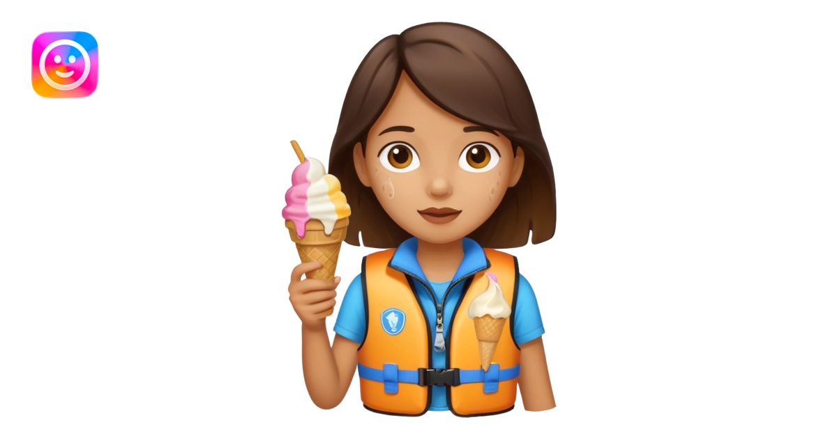 girl kid wearing lifejacket, holding ice cream emoji | AI Emoji Generator