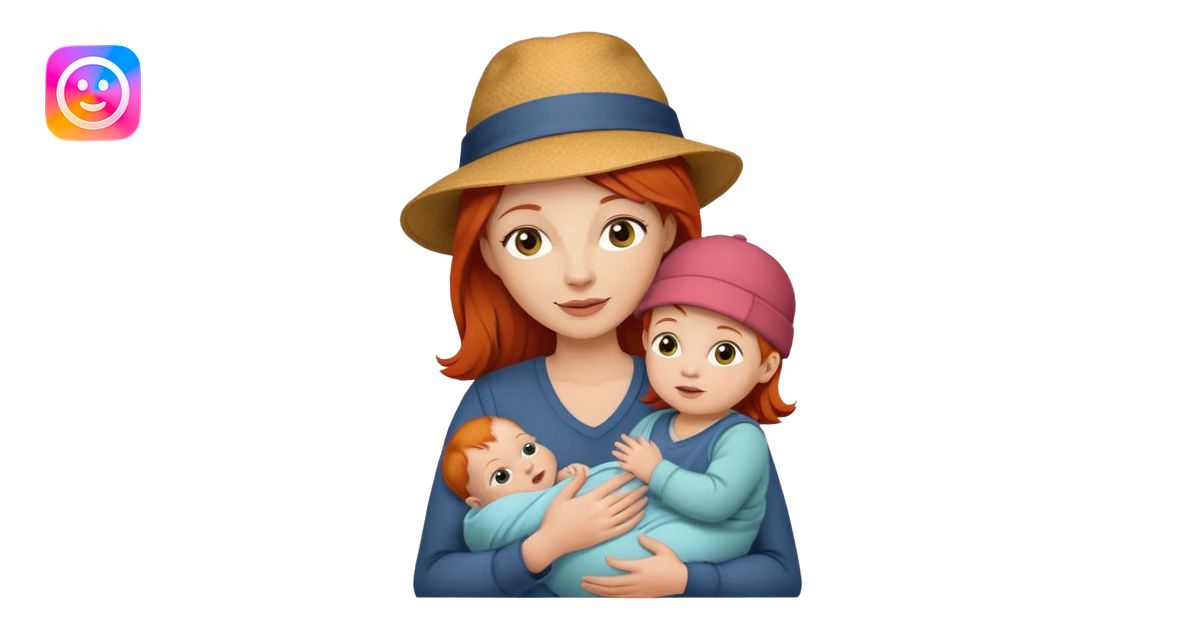 red haired Mother with Hats with her baby emoji | AI Emoji Generator