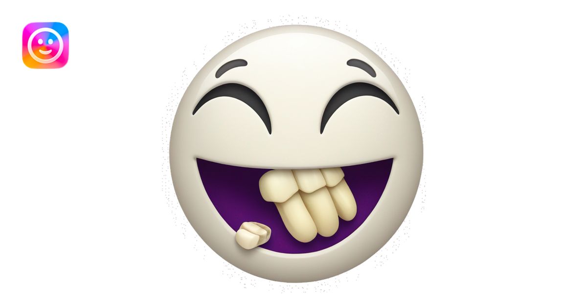 A laughing smiley face with a bone in its mouth emoji | AI Emoji Generator