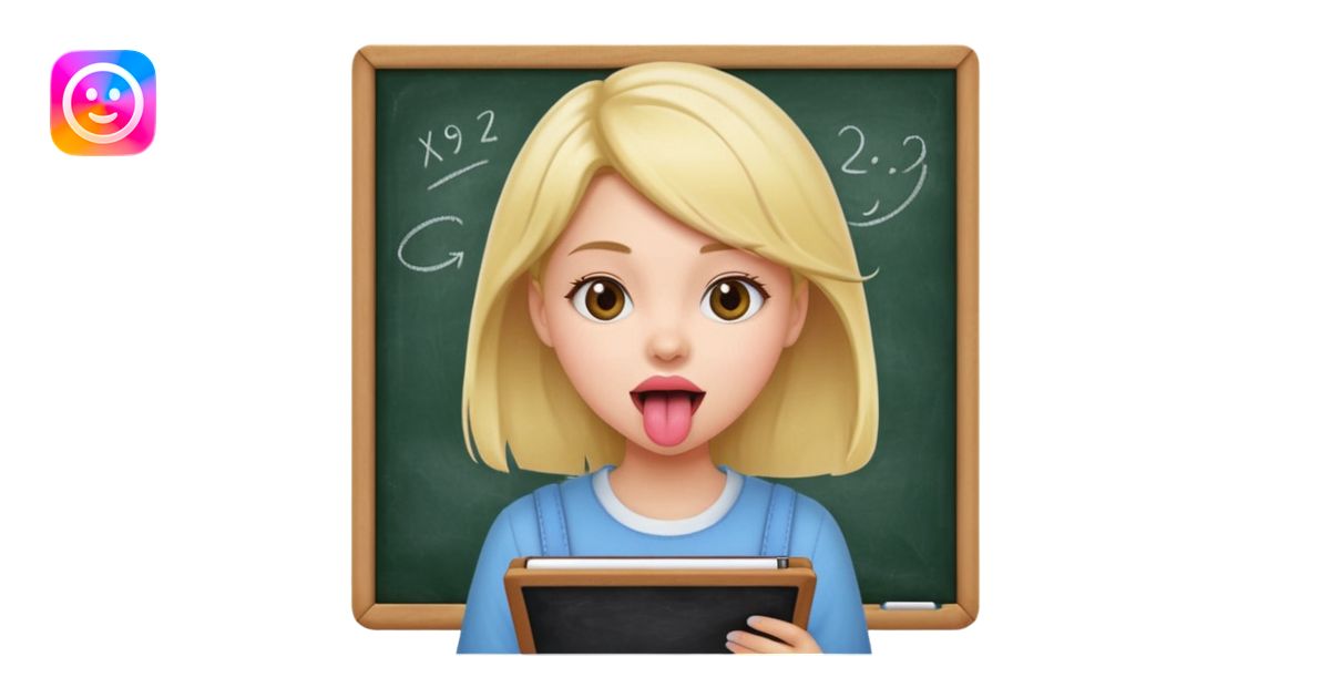 girl taking notes in board, tongue out emoji | AI Emoji Generator