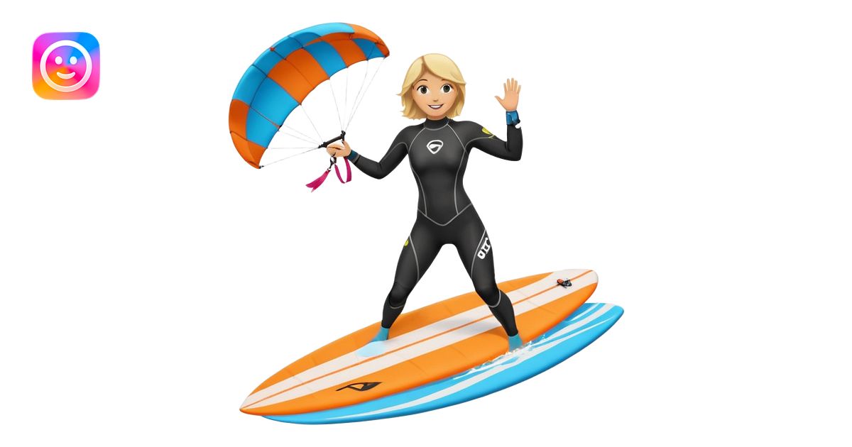 Kitesurfing blond ladie showing parachute and board emoji | AI Emoji ...